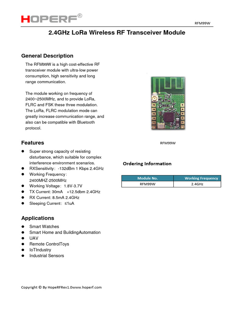 RFM99W Specification | PDF | Radio | Electronic Engineering