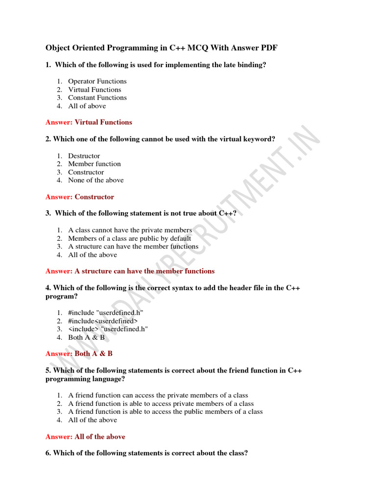 C++ MCQ | PDF | Class (Computer Programming) | C++