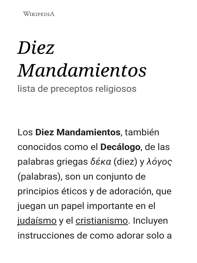 Diez Mandamientos - Wikipedia, La Enciclopedia Libre | PDF | Diez Mandamientos | Creencia ...