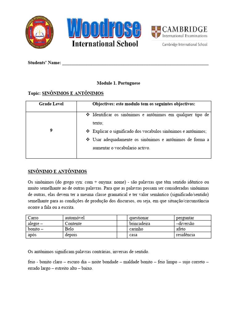 Module 1 Portuguese | PDF | Dinheiro | Palavra