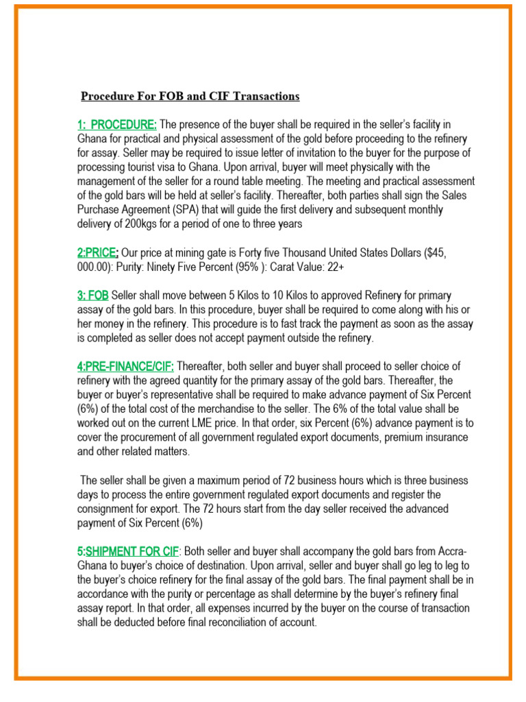 FOB and CIF Gold Transaction Guide | PDF | Sales | Procurement
