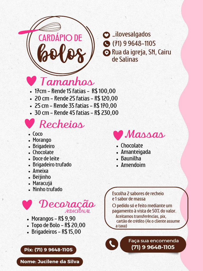 Cardápio de Bolos Moderno Rosa Marrom Menu | PDF