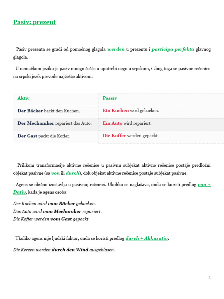 Pasiv Prezenta U Nemačkom Jeziku. | PDF