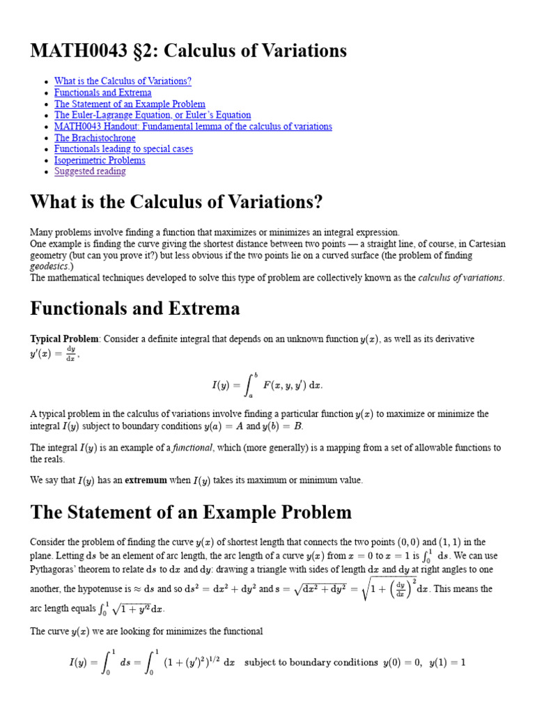 Calculus of Variations Overview | PDF | Calculus Of Variations | Euler ...