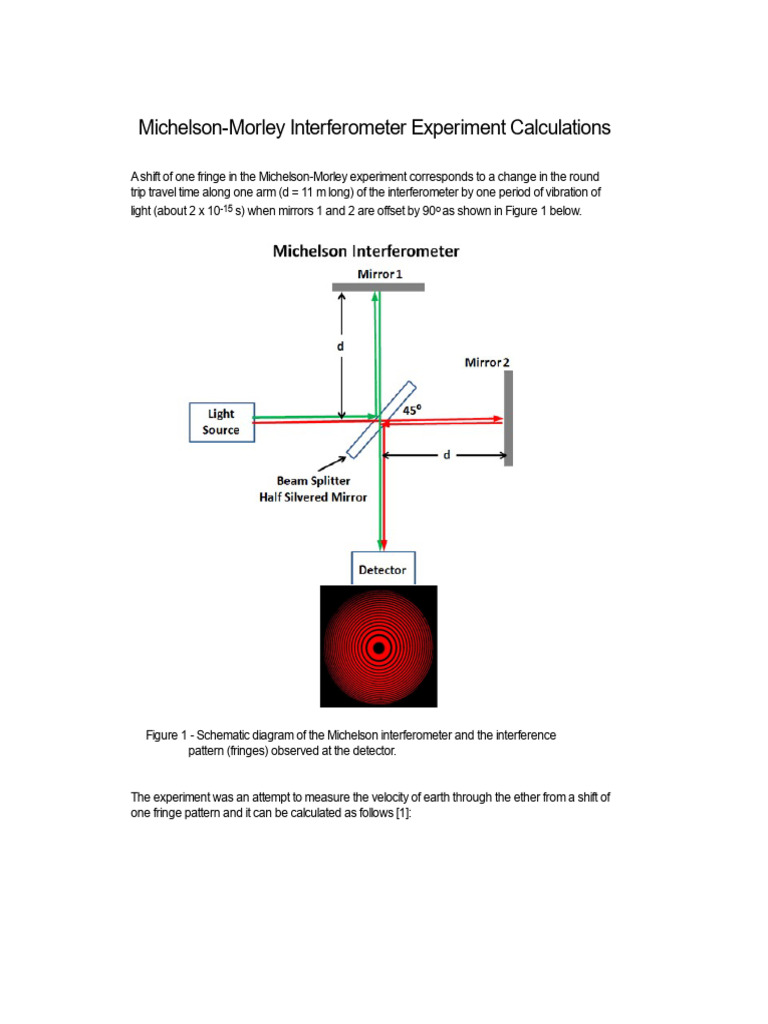Michelson-Morley Interferometer Experiment Calculations | PDF | Interferometry | Physics