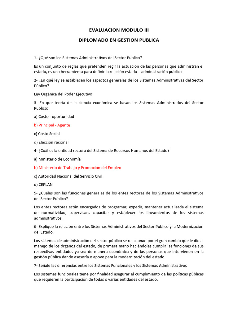 Evaluacion Modulo Iii | PDF | Administración Pública | Estado (política) Evaluacion Modulo Iii | PDF | Administración Pública | Estado (política)