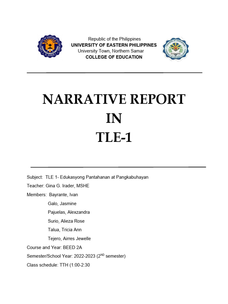 Narrative Report in TLE 1 HE | PDF | Cooking, Food & Wine | Technology ...
