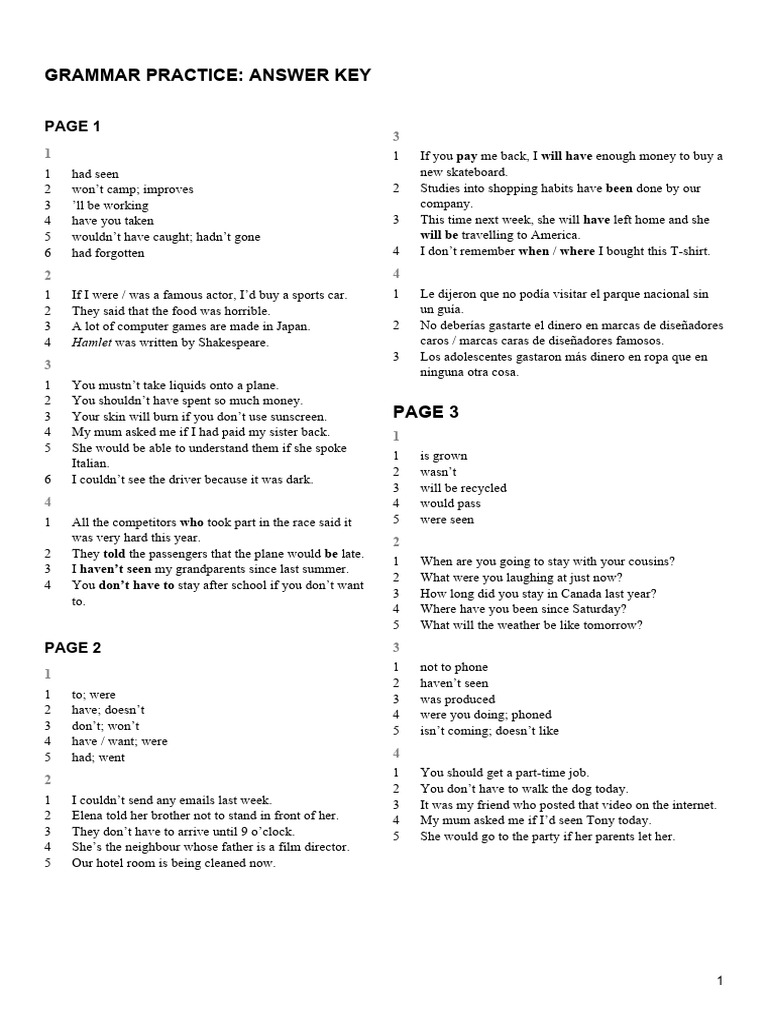Grammar Practice Answer Key | PDF
