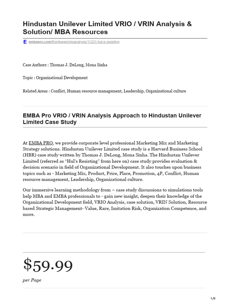 Hindustan Unilever Limited VRIO VRIN Analysis Amp Solution MBA ... Hindustan Unilever Limited VRIO VRIN Analysis Amp Solution MBA ...