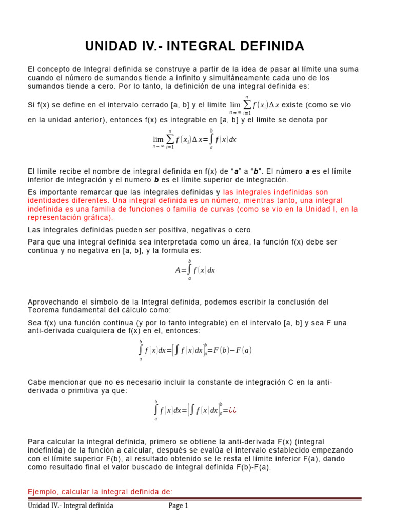 Unidad IV. - Integral Definida | PDF | Integral | Límite (Matemáticas)