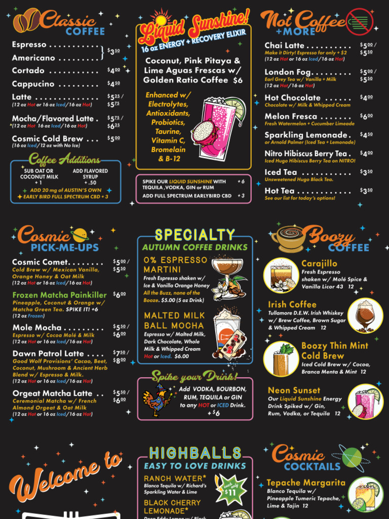 Cosmic Saltillo's Drinks Menu | PDF