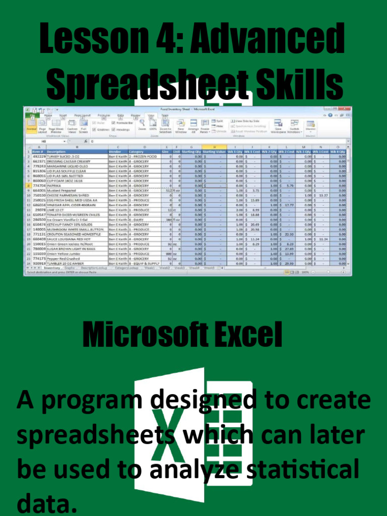 Lesson 4advanced Spreadsheet Skills 20231 Pdf Spreadsheet Microsoft Excel 