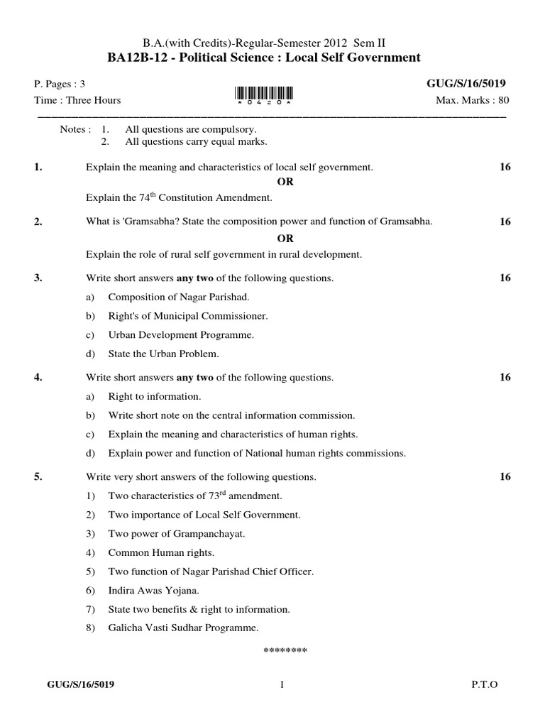 Local Self Government in India Exam Guide | PDF | Social Institutions ...