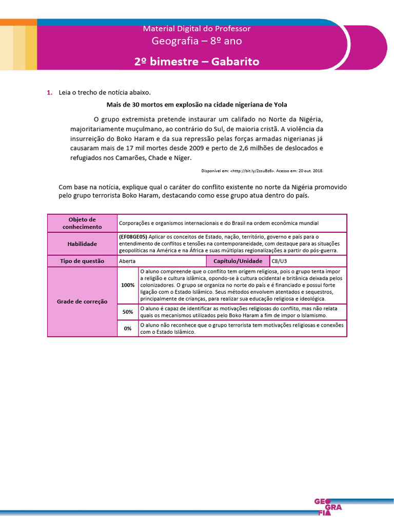 15 Gts Geo 8ano 2bim Gabarito Trtat.... BCM | PDF | África | Economia
