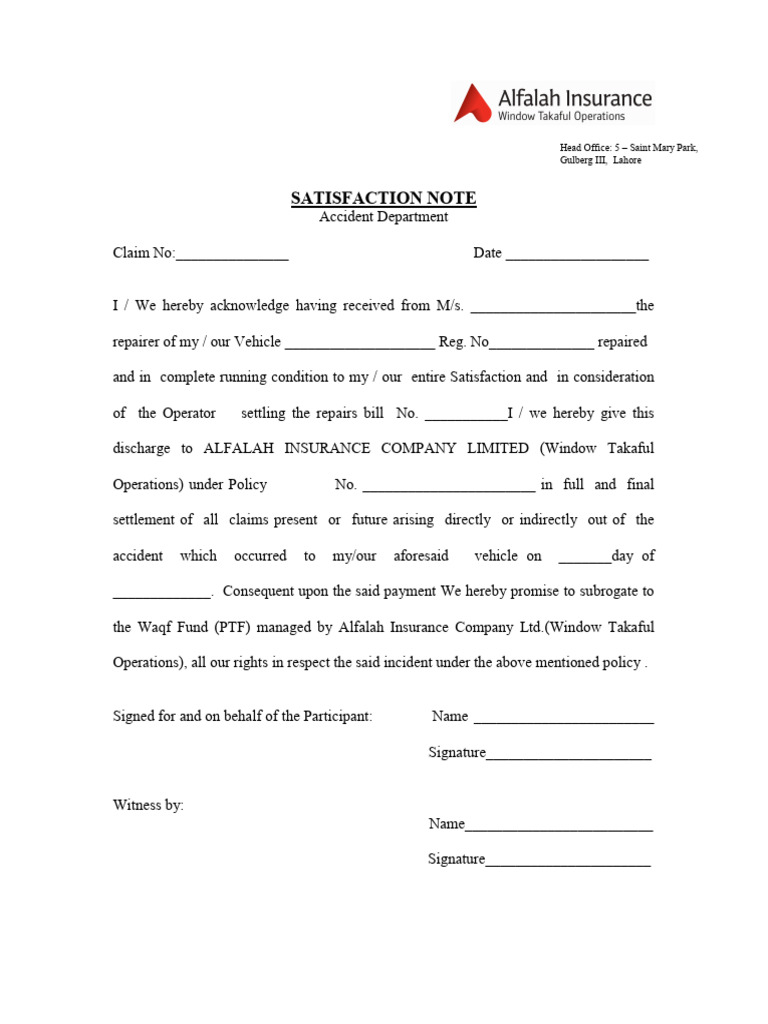 Takaful Satisfaction Note | PDF