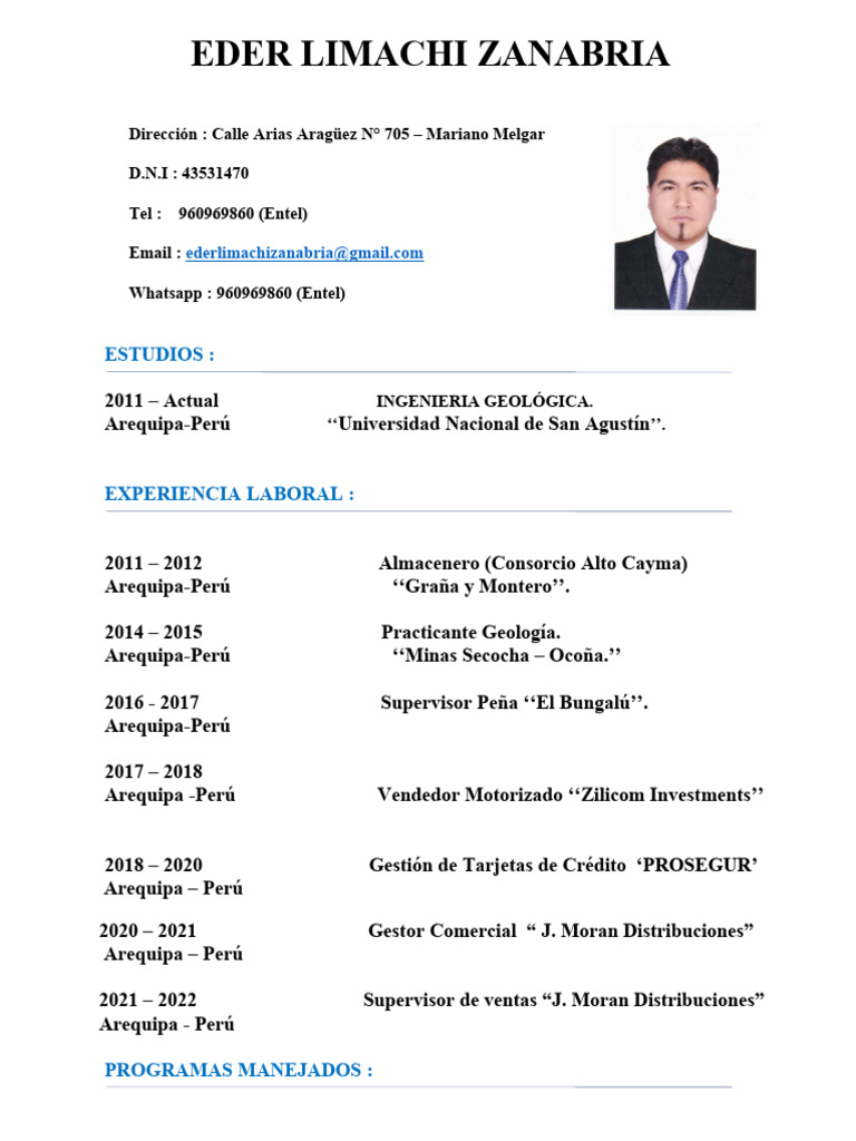 Eder Limachi Zanabria Cvitae | PDF | Negocios
