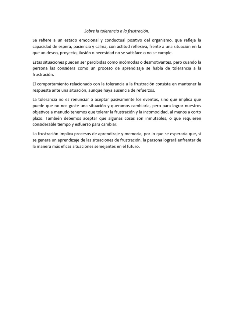 Sobre La Tolerancia A La Frustración 1 | PDF