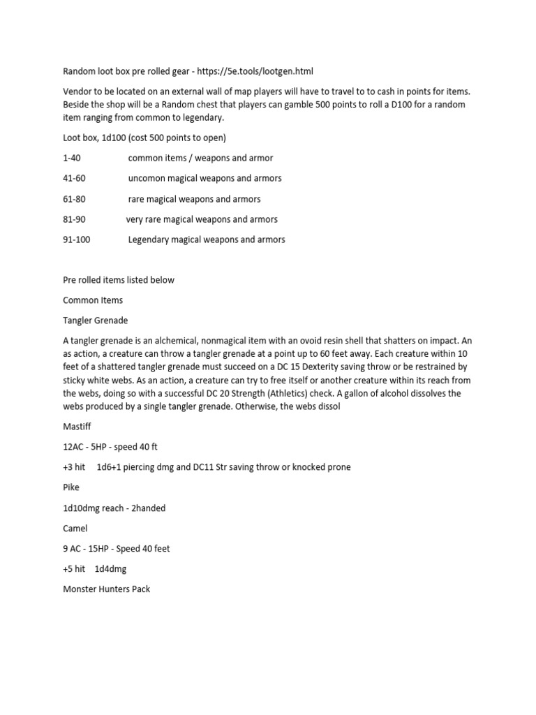 COD DND Random Chest Loot Table | PDF