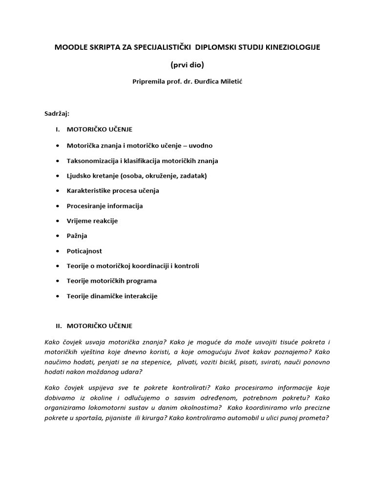Moodle Scripta I. Motoricko Ucenje | PDF