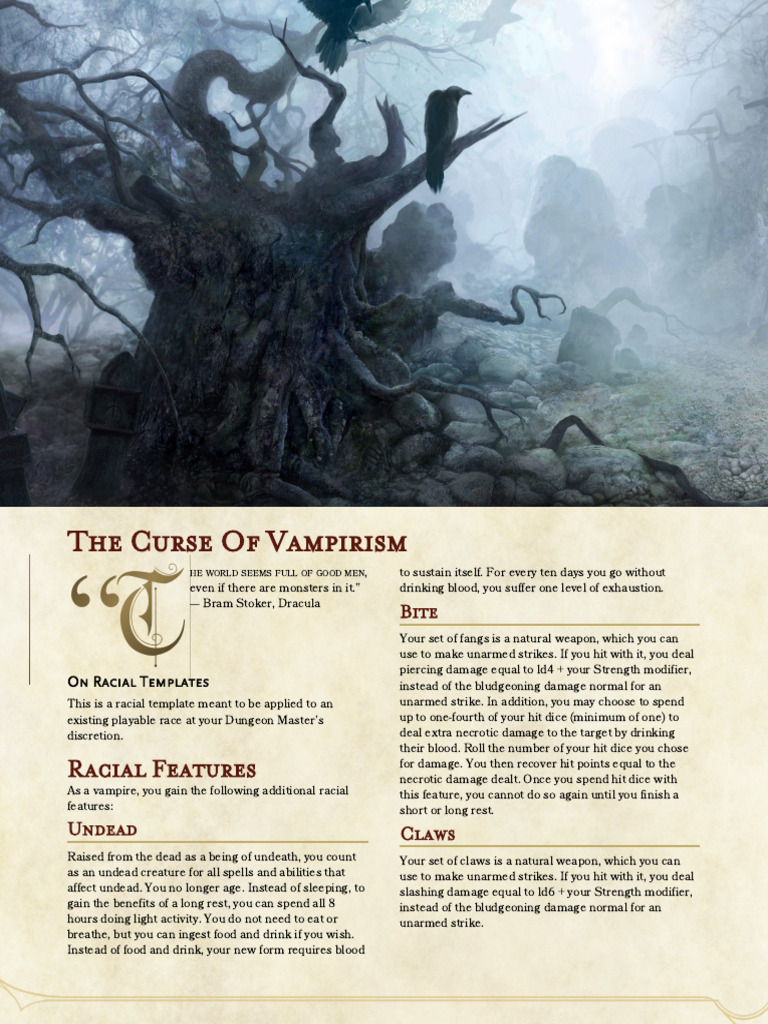 Vampirism Remastered - A Racial Template For D&D 5th Edition - GM Binder | PDF | Vampires