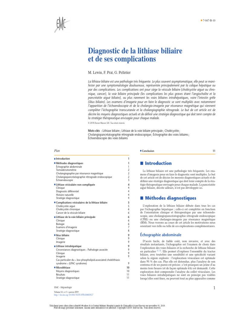 Diagnostic de La Lithiase Biliaire Et de Ses Complications | PDF ...