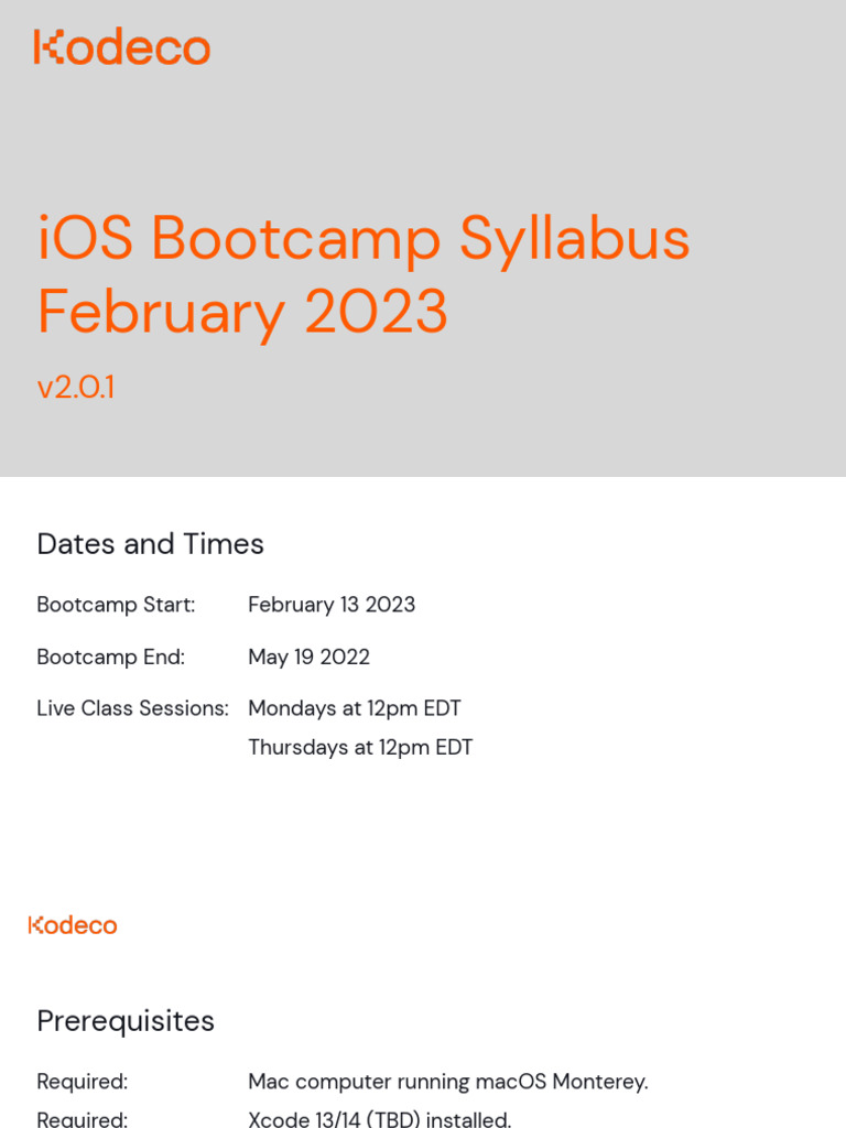 iOS Bootcamp Syllabus February 2023 | PDF | Swift (Programming Language) | Xcode