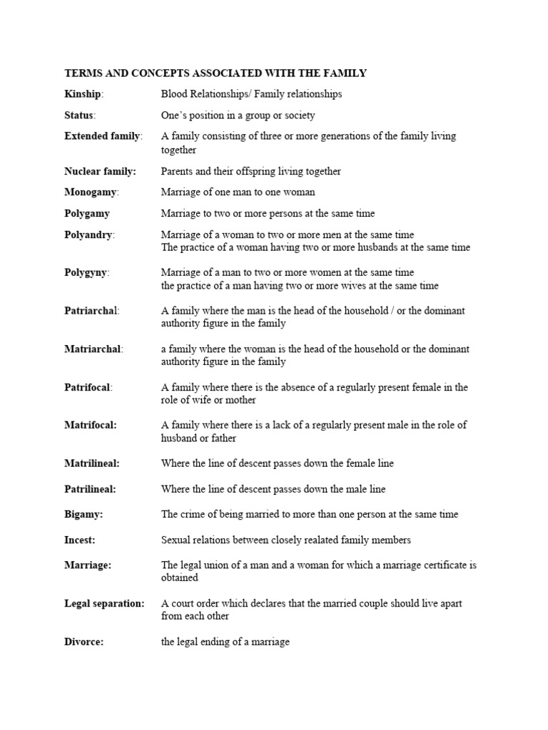 Family Terms and Concepts Explained | PDF