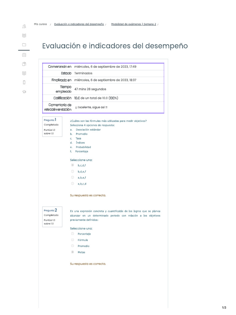 Evaluación e Indicadores Del Desempeño Semana 2 | PDF