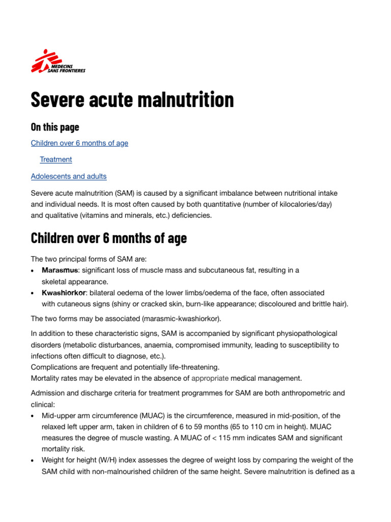 Severe Acute Malnutrition - MSF Medical Guidelines | PDF | Health Care ...