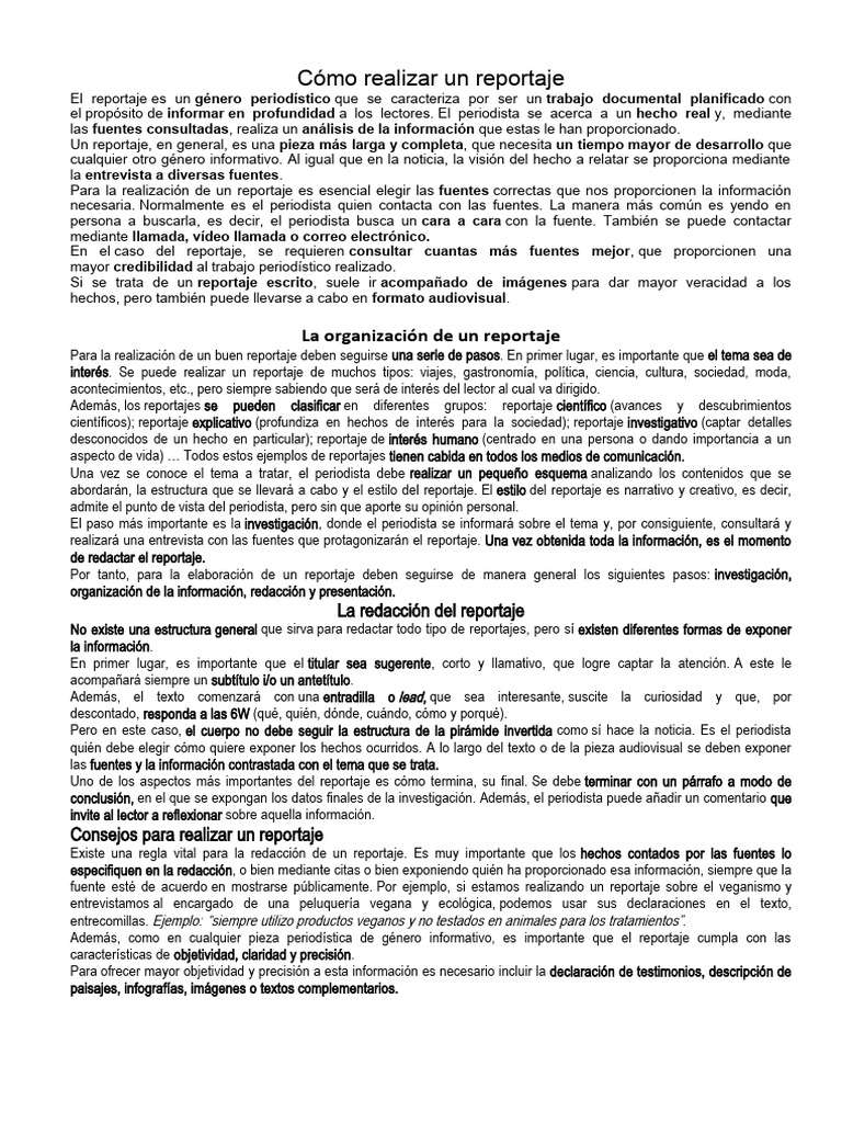 Cómo Realizar Un Reportaje | PDF | Periodismo