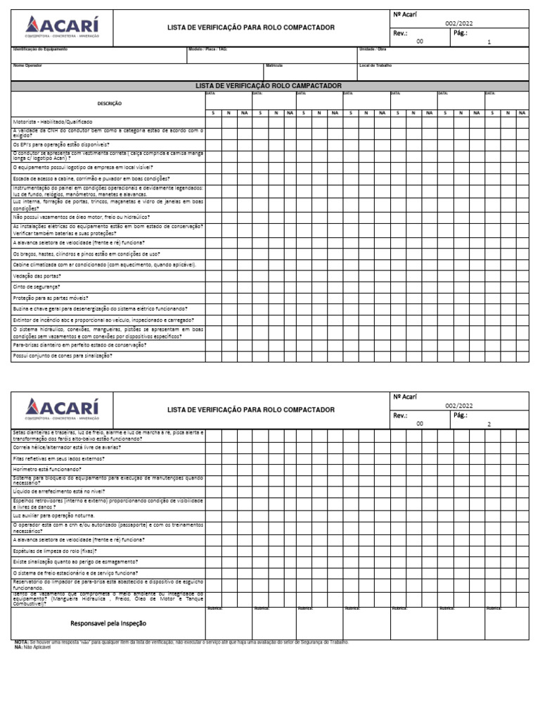 Check-List Rolo Compactador | PDF | Veículos | Bens manufaturados