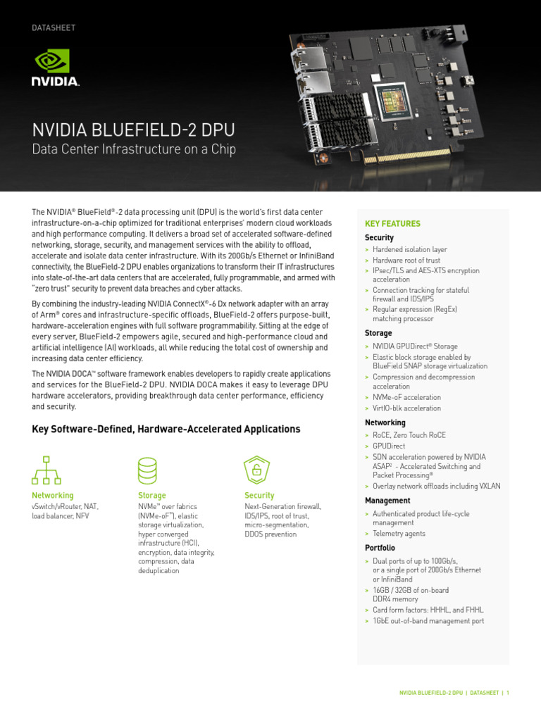 Datasheet Nvidia Bluefield 2 Dpu | Download Free PDF | Computer Network ...