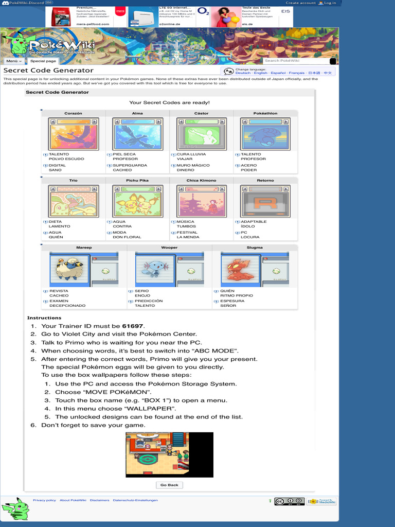 Secret Code Generator - PokéWiki | PDF | Pokémon