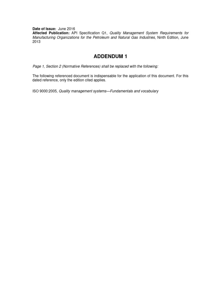 API Spec Q1 9th Edition - Addendum 1 - June 2016 | PDF