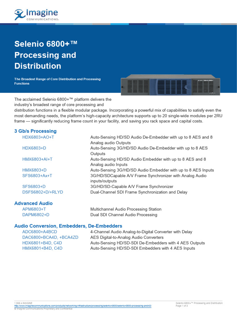 Imagine Selenio 6800 Processing and 63 | PDF | High Definition ...