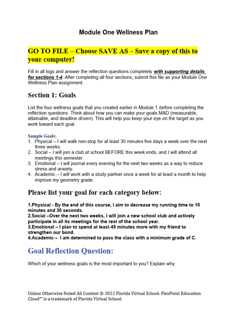 Module One Wellness Plan | PDF | Heart Rate | Physical Fitness