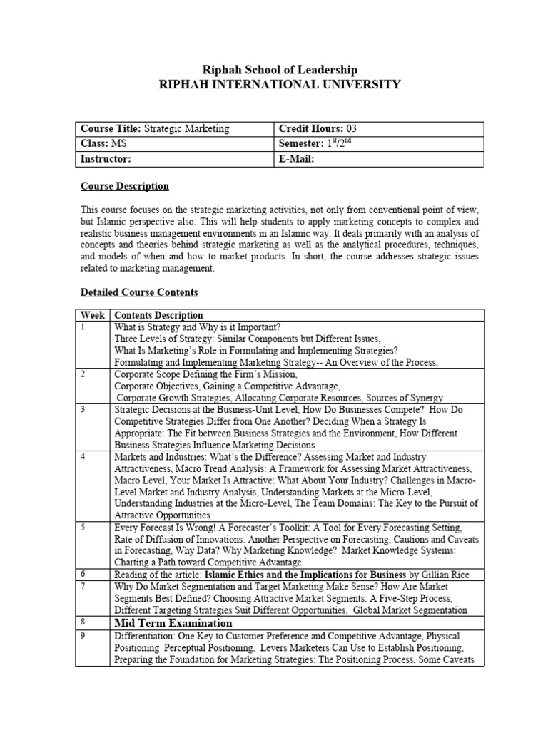 Strategic Marketing Course Outline | Download Free PDF | Strategic ...