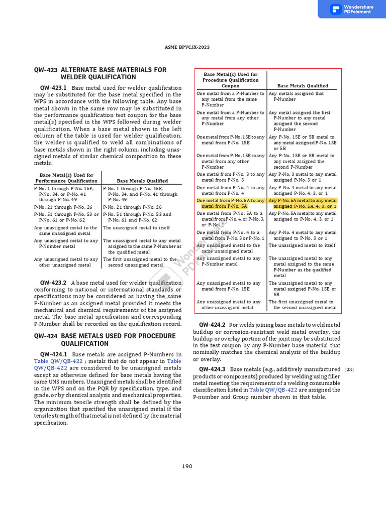 QW-424 Asme Ix 2023 | PDF | Construction | Welding