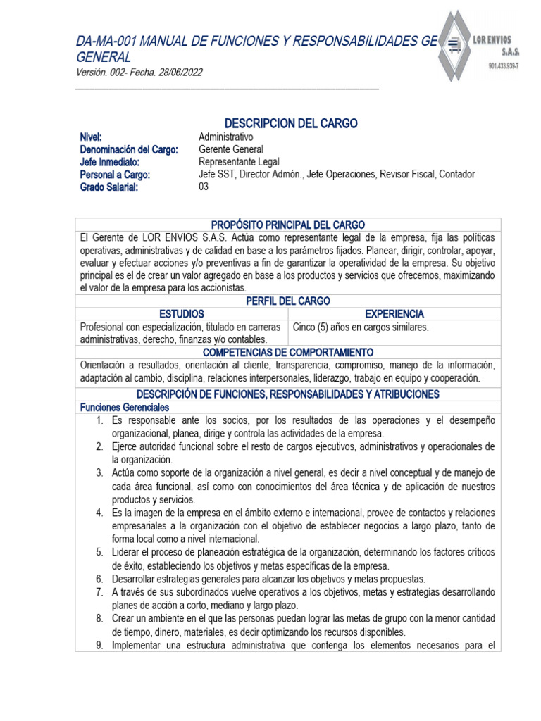 Da-Ma-001. Manual de Funciones y Responsabilidades Gerente General.v002 ...