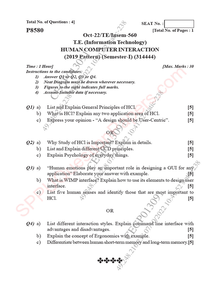 Be Information Technology Engineering Semester 5 2022 October Human Computer Interaction Hci ...