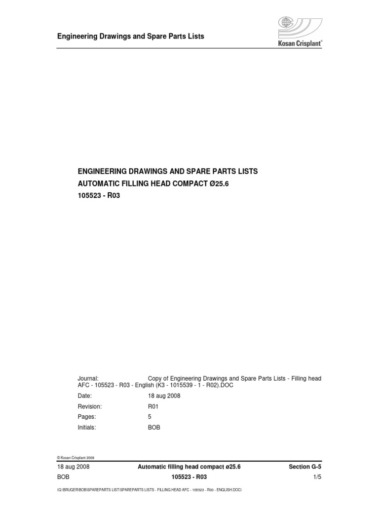 Engineering Drawings and Spare Parts Lists - Filling Head AFC - 105523 - R03 - English - K3 ...