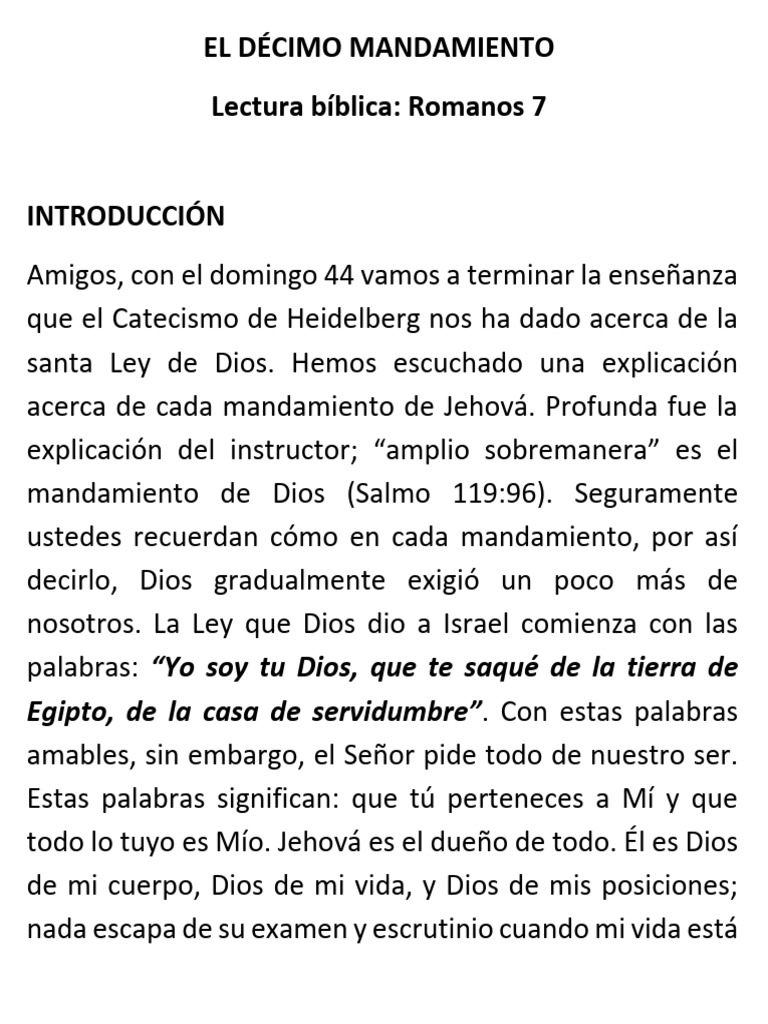 El Décimo Mandamiento: Reflexiones y Enseñanzas | PDF | Pecado | Dios