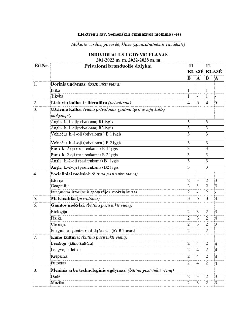 Individualus Mokinio Planas | PDF