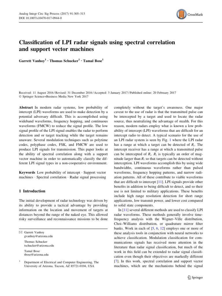 MODULACAO Classification of LPI Radar Signals Using Spectral Correlation | PDF | Support Vector ...