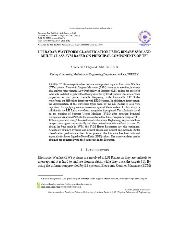Modulcacao Lpi Radar Waveform Classification Using Binary Svm And Pdf Support Vector Machine