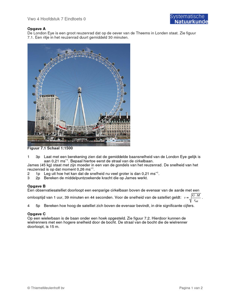 Oefen Toets Natuurkunde Vwo 5 h7 Cirkelbewegingen | PDF
