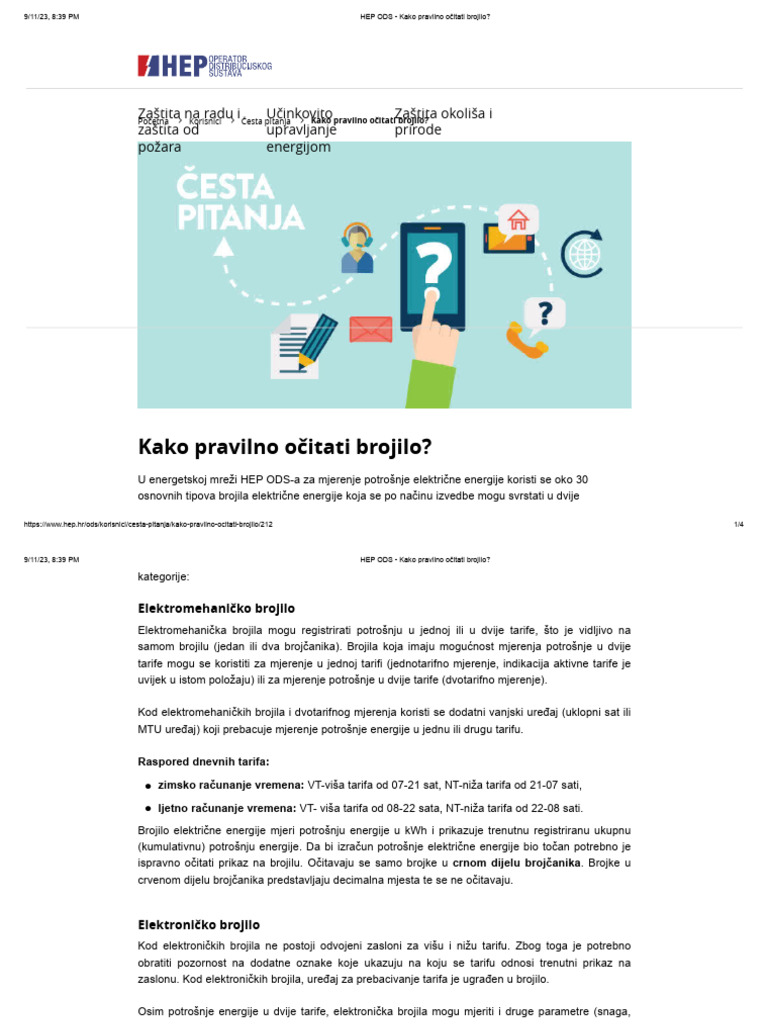 HEP ODS - Kako Pravilno Očitati Brojilo | PDF