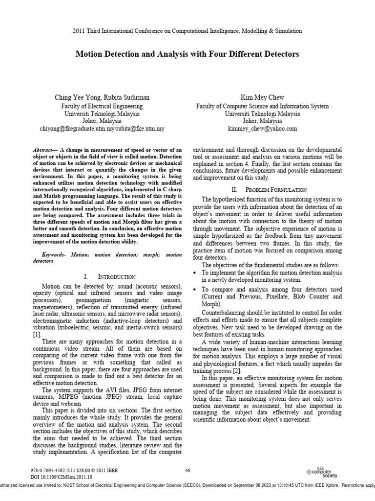 2011 Intro Md Motion Detection And Analysis With Four Different