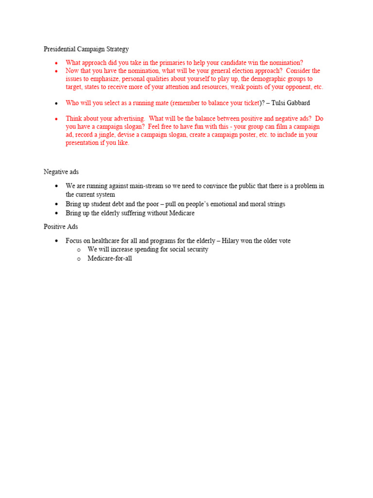 Presidential Campaign Strategy | PDF