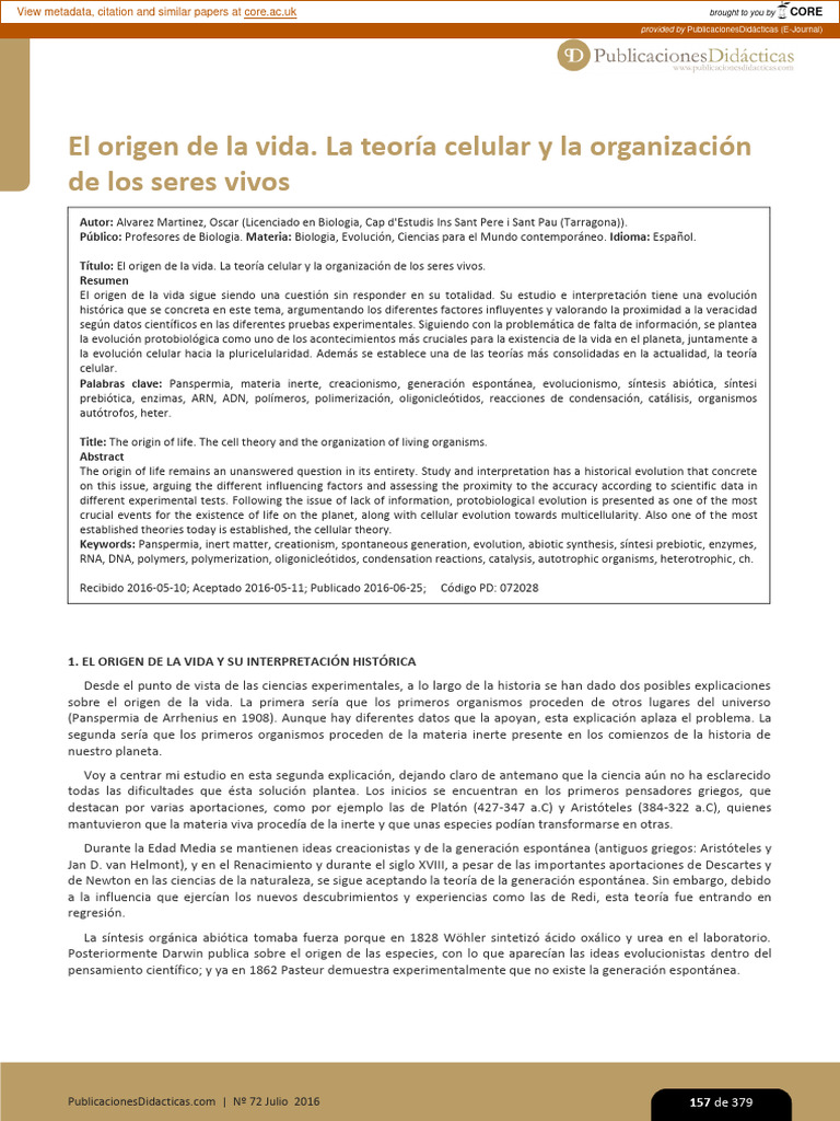 jaidermu_Origen de la vida y primeras células - est | PDF | Biología ...